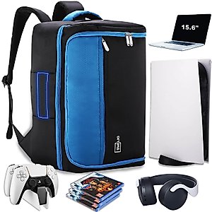 PS5 Backpack Travel Bag Slim - 15.6" PS5 Backpack Bag, PS5 Carrying Case Travel Bag, PS5 Backpack Compatible with Playstation 5 Disc/Digital/Slim Edition Console, Controller, Base, Game Discs, Laptop