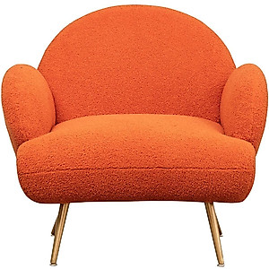 AISALL Accent Chair Orange with Golden Metal Legs,Reading Chair for Bedroom Comfy, Boucle Sherpa Chair for Living Room, Bedroom, Side Chair