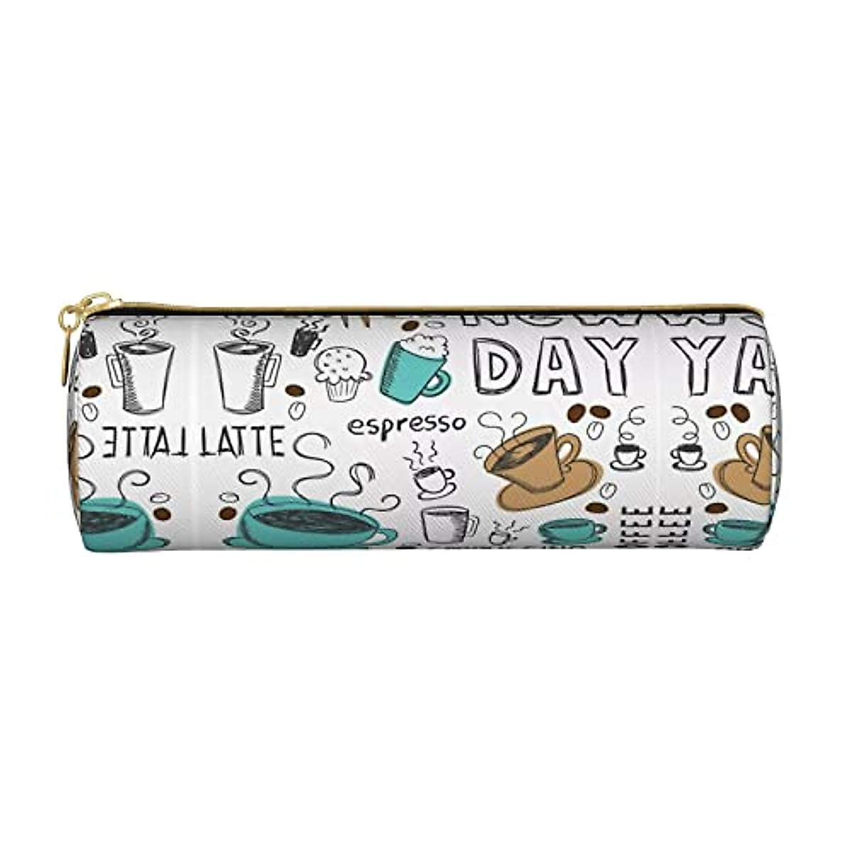 ASEELO Delicious Coffee Pencil Case Pencil Pouch Black Pencil Bag PU Leather Pen Case Big Capacity Pencil Case,for Pens, Markers, Makeups, Change, Coins