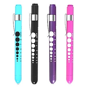 SIPYTOPF 4 Pack Pen Light,Reusable LED Penlight with Pupil Gauge and Ruler,White Light Torch for Nurses Doctors Students (Sky Blue+Pink+Black+Purple)