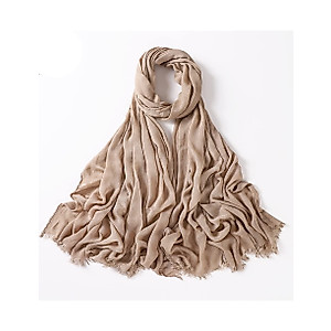 Txameru Hijab for Women Hijab Scarf Muslim Rayon Crinkle Hijab with Fringe Edge (Camel)