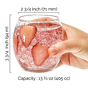 Volarium Drinking Glasses Never Spill Tumbler Set of 6, Old Fashioned Whiskey Glass, Brandy Whiskey Curved Glass Set, Scotch Glasses with Heavy Base, 13 3/4 oz