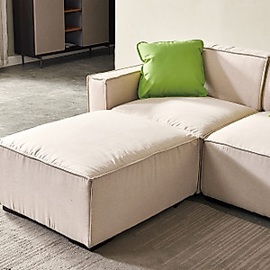 Tiokop Faux Leather Fabric Reversible 4 Seater Sectional Couch with Storage, Modular Sofa L Shape with Convertible Ottoman Chaise, Beige