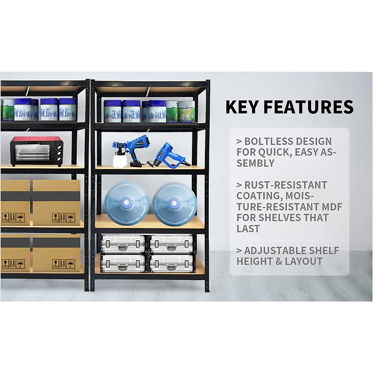 Rigogo Garage Storage Shelving Unit, 5 Tier Metal Shelves Heavy Duty for Warehouse Garage, 2000lbs Large Capacity, 70 x 35 x 16 Inch, Black