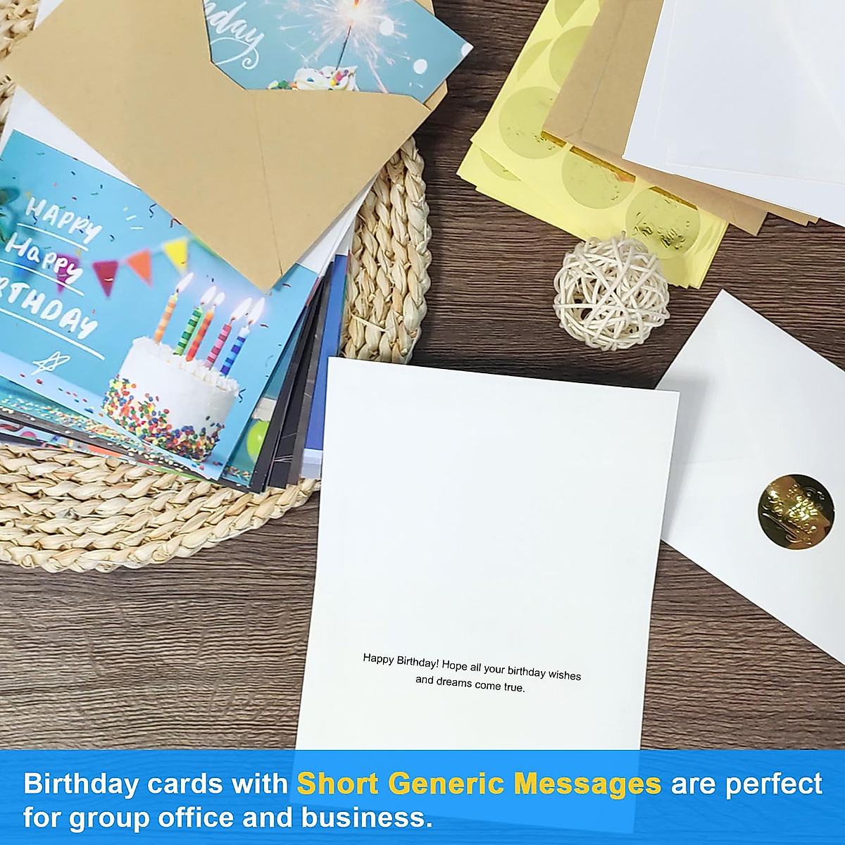 160 Birthday Cards Bulk with Short Generic Message Inside, Birthday Cards with Envelopes 4 x 6 inches, 20 Unique Designs, for Family, Group,Office, Business, Cards in Box