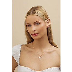 Barzel Rose Gold & White Gold Plated Created Opal Cross Chain With Pendant