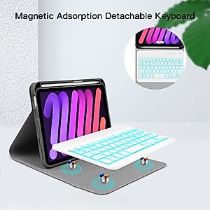 PIMOFEE iPad mini 6 case with keyboard 2021 8.3"- Backlit Keyboard Case Thin Slim Smart with Detachable Wireless Backlit Keyboard with Pencil Holder for iPad Mini 6th Generation 8.3" 2021,Rose Gold