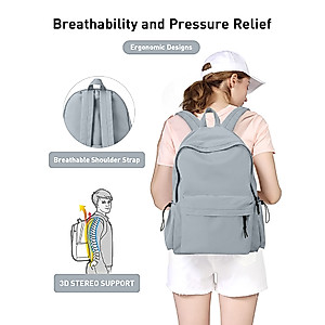 Blue Simple School Backpack for Girls Boys, Waterproof Bookbag for Women Men, College Student School Bag, Lightweight Travel Rucksack Casual Daypack, Laptop Backpacks