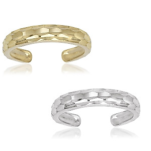JewelryWeb Solid 10K Gold Adjustable Sparkle-cut Band Toe Ring for women gold (4mm x 15mm) (white-gold)