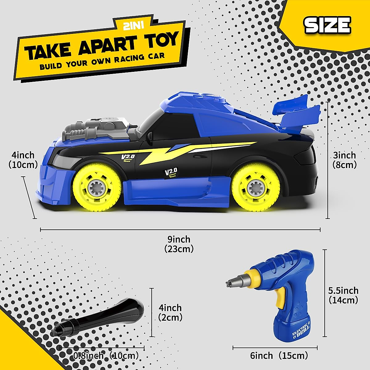 GILOBABY 26 Pieces Take Apart Toys for Boys, Racing Car with Electric Drill, Sounds & Lights, Building Stem Toys for Kids, Gifts for 3 4 5 Year Old Boys Learning Educational Toys