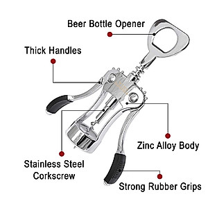 New Upgraded 2021: Classic Wing Corkscrew Wine Opener / Premium, Multi-functional, Restaurant Professional Waiter and Bartenders Best Wine Bottle opener. The Wing Corkscrew Double Hinged Wine Opener