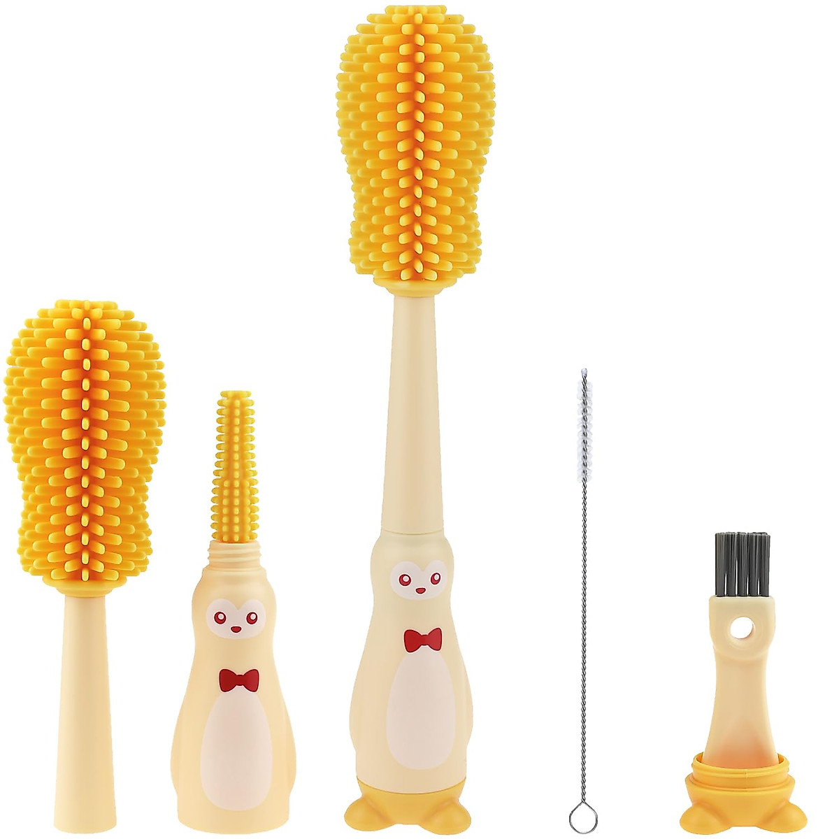 Silicone Bottle Cleaning Brush for Baby, 4-in-1 Baby Bottles Cleaner Set - Bottle/Straw/Nipple/Neck Brushes (Yellow)