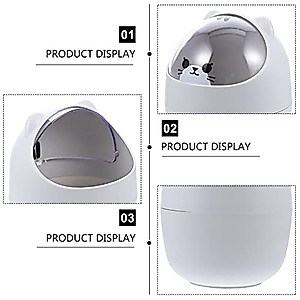 SEWACC Desktop Trash Can Cute Cartoon Table Garbage Storage Can Mini Desktop Wastebasket with Lid Small Office Countertop Garbage Can for Home Office ( Grey )