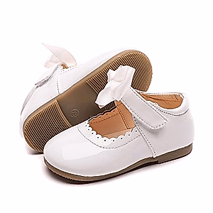 E-FAK Baby Girls Shoes Mary Jane Flats Bowknot Non-Slip Toddler Girl Dress Shoes First Walkers Princess Wedding Shoes(4 Toddler, 02 White)