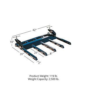 Titan Attachments 21" Fork Length Clamp-On Debris Forks V2, Fits 48" Loader Buckets, Skid Steers, Rated 2,500 LB Capacity
