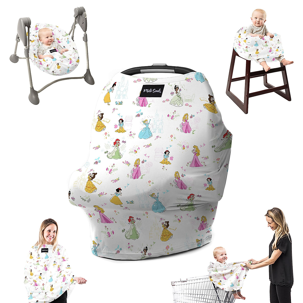 Milk Snob Original Disney Princess 5-in-1 Cover, Added Privacy for Breastfeeding, Baby Car Seat, Carrier, Stroller, High Chair, Shopping Cart, Lounger Canopy - Newborn Essentials, Nursing Top