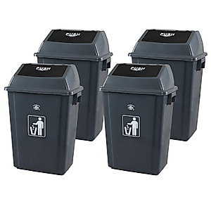 Parlynies 4 Packs Kitchen Garbage Can with Swing Lid, 13 Gallon Plastic Swing Top Trash Can, Gray