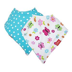 Nuby 2-pk Dribble Catcher Bandana bibs, Super Absorbent Drool Bib with Soft Comfort Neckline, Girl