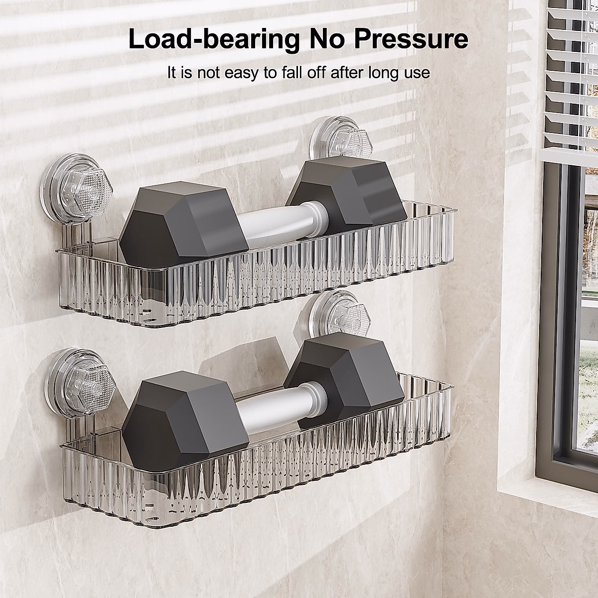 Ankoox Shower Caddy Suction Cup Bathroom Shower Organizer for Bathroom Storage Home Decor & Kitchen No Drilling Large Capacity Removable and Reusable Shower Shelves for Inside Shower. (clear, square)