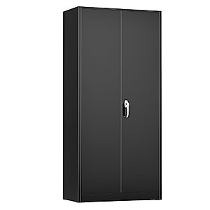 Betterland 72” Metal Storage Cabinet, Lockable File Cabinet with 2 Doors and 4 Adjustabble Shelves,Garage Storage Cabinets for Office, Warehouse, Home, (Black