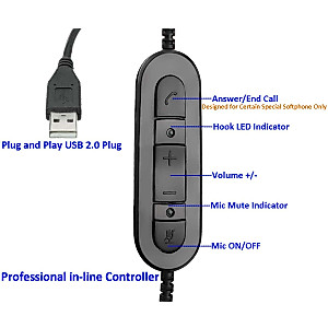 USB Headset with Microphone Noise Cancelling and Volume Controls, Computer PC Headphone with Voice Recognition Mic Works for Dragon Teams Zoom Skype Softphones Conference Calls Online Education etc