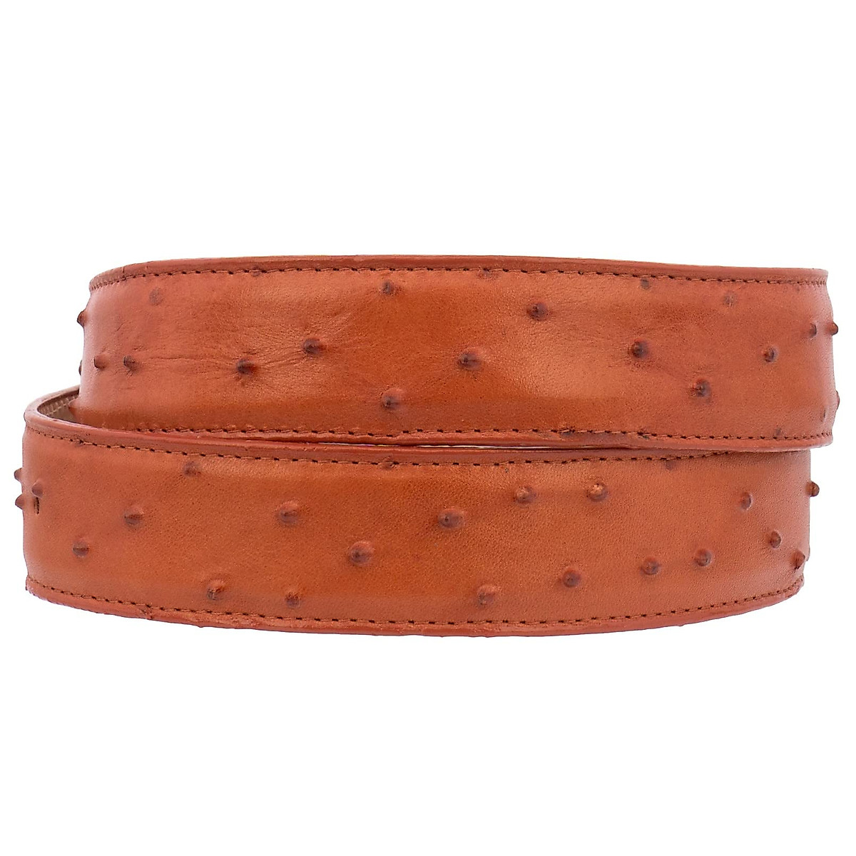 El Presidente Mens Cognac Ostrich Quill Print Leather Western Cowboy Belt Silver Buckle 34