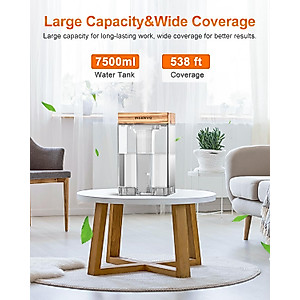 INSENVO Humidifier 7.5L for Bedroom, Anti-leak Design&Top Fill, Ultrasonic Cool Mist Air Humidifers Indoor for Baby&Plants, Disassemble&Clean Easily, Visualized Outlook, Auto Shut-off, Wood Pattern