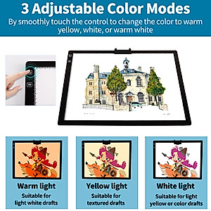 KOBAIBAN Wireless A3 LED Light Pad with Foldable Stand, Top Clip, 3 Colors/Stepless/ 6-Level Dimmable Brightness Rechargeable tracing Light Box/Board for Cricut Vinyl, Weeding Tool, Diamond Painting