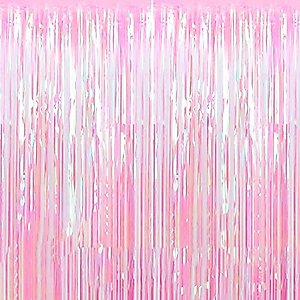 Dazzle Bright 2 Pack Backdrop Curtain, 3FT x 8FT Metallic Tinsel Foil Fringe Curtains Photo Booth Background for Baby Shower Party Birthday Wedding Engagement Bridal Decorations (Multicolor, 2)