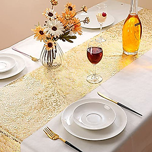3 Pieces Gold Table Runner Metallic Glitter Table Cloths Roll Rectangle Polyester for Centerpieces Birthday Wedding Home Decor(12 x 84 Inch)