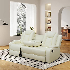 GEBADOL Power Reclining Sofa Set, Living Room Furniture Set with USB Ports, Leather Recliner Couches Set for Living Room/Apartment/Office/Home Theather (Creamy White, Sofa)