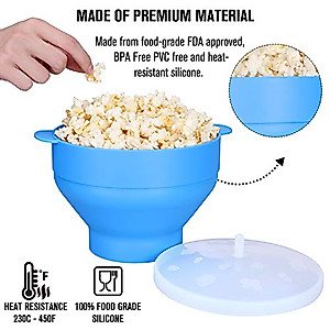 PrettyCare Microwave Popcorn Popper, Silicone Popcorn Popper Bowl, Collapsible Popcorn Maker, BPA Free and Dishwasher Safe Popcorn Machine (Light blue)