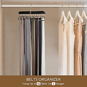 ZEDODIER Belt Hanger Wooden Belt Rack, Max 42 Storage Capacity, Hanging Holder Space Saving Closet Organizers and Storage for Ties, Tank Tops, Scarves, Black