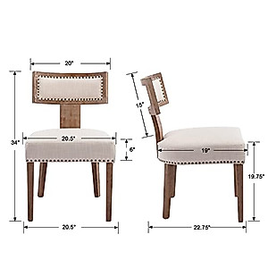 Wahson Set of 4 Farmhouse Kitchen & Dining Room Chairs with Metal Nailhead Trim, Retro Linen Upholstered Dining Chair with Natural Hardwood Legs, Beige
