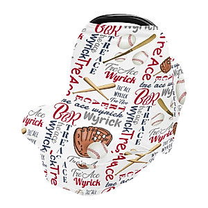 Personalized Baseball Sports Baby Car Seat Covers with Name, Custom Monogram Nursing Cover Breastfeeding for Babies, Carseat Canopy for Boys and Girls, Infant Stroller Cover, Breathable Carseats Cover