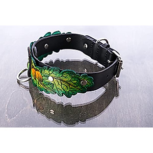 Dog Large Oak Leaf and Acorn Geen Collar, Dog Lover Handstitched Collar, Padded Leather Dog Collar, Dog Collar Handmade Leather