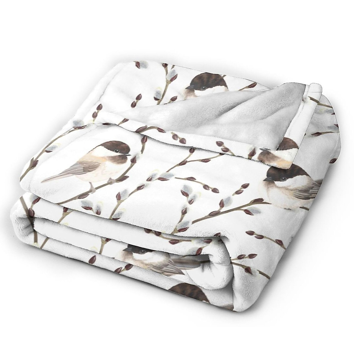 HGOD DESIGNS Bird Throw Blanket Flannel Fleece Blanket Willow Branches and Birds Black-Capped Chickadee Lightweight Throw for Bed Sofa Travel Teens Birthday s 50" x 60