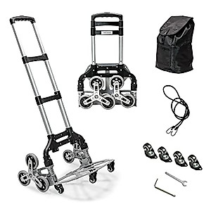 Stair Climber Dolly Cart, Folding Cart with 6 TPR Wheels, 180 LBS Capacity Heavy-Duty Aluminum Alloy Trolley Cart with 4 Extra Wheel, Foldable Furniture Dolly Shopping Cart for Package Delivery (Blue)
