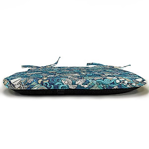 Lunarable Abstract Chair Seating Cushion Set of 4, Nautical Elements Compass Helm Ship Boat Waves Marine Sea Fishing Coast, Anti-Slip Seat Padding for Kitchen & Patio, 16"x16", Blue Turquoise Aqua