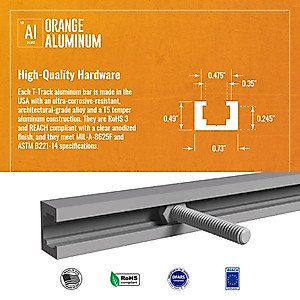 36" Industrial T-Track Mill Finish .730" x .490" Heavy-Duty Track for Woodworking, Clamps, and Jigs by Orange Aluminum - Made in USA