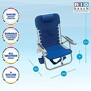 Rio Beach Big Boy 4-Position 13 High Seat Backpack Beach or Camping Folding Chair, Polyester & Rio Beach lace-up Suspension Folding Backpack Beach Chair, Light Blue
