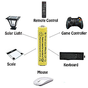 BAOBIAN 1.2v AAA 600mAh NiCd Rechargeable Battery for Outdoor Solar Lights,Garden Lights, Remotes, Mice (Yellow 8 PCS)