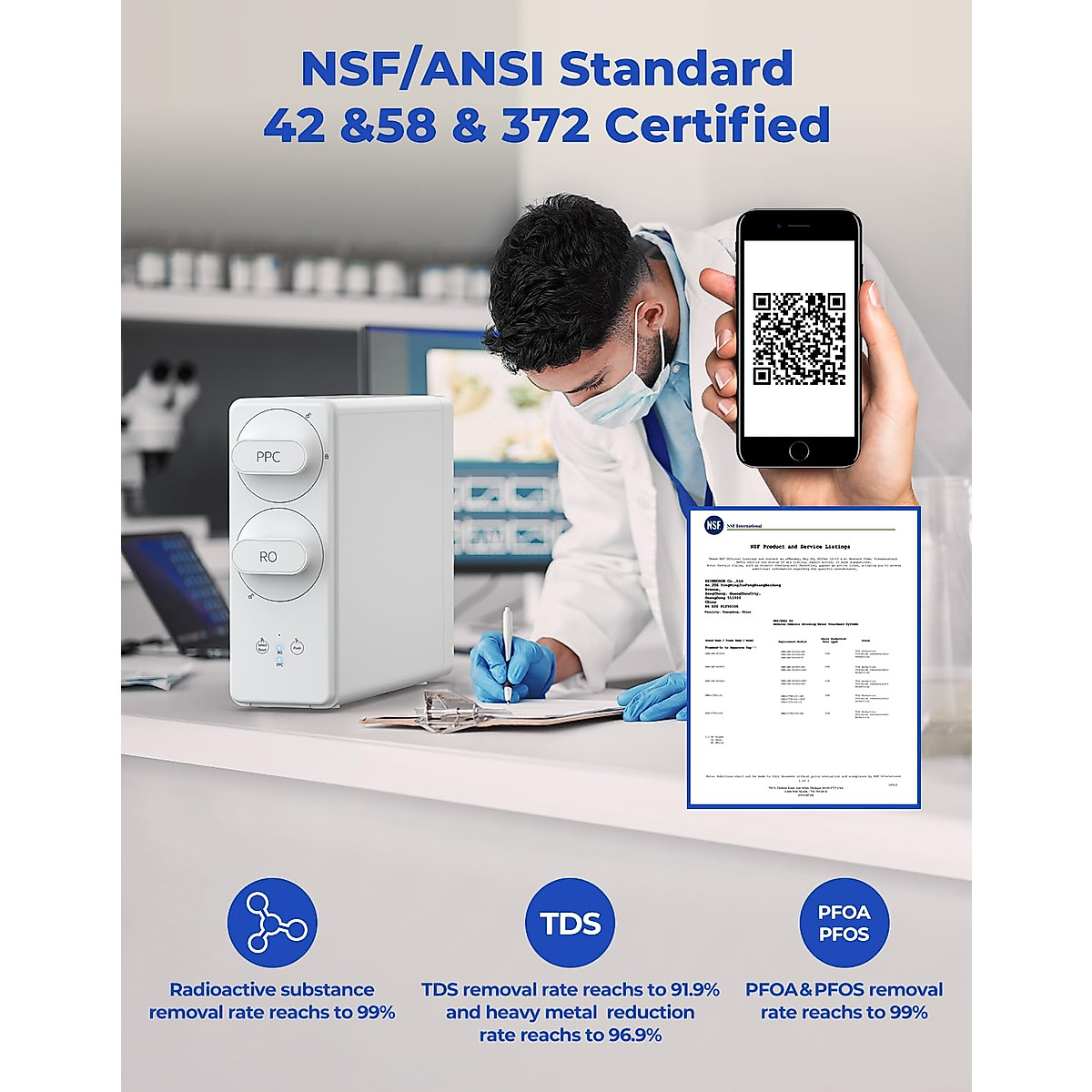 Reverse Osmosis System with Smart Faucet NSF Certified TDS Reduction, Reinmoson 7 Stage Tankless Reverse Osmosis Water Filter System Under Sink, 400 GPD & 2.5:1 Pure to Drain (RMS-WP-RO400)