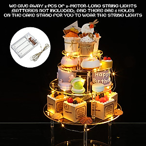 4 Pieces Round Acrylic Cake Stand for Dessert Table, Clear Cupcake Display Stand, 4 Tier Risers Pizza Holder with LED Light String for Wedding Birthday Party, 4 Sizes
