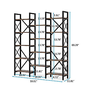 Tribesigns Triple Wide 5-Shelf Bookcase, Etagere Large Open Bookshelf Vintage Industrial Style Shelves Wood and Metal bookcases Furniture for Home & Office, 59 inch