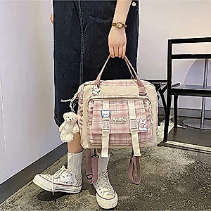 Kawaii Backpack with Bear Plush and Pins, Cute Backpack Japanese School Handbag Handbag Ita Bag for School (Pink)