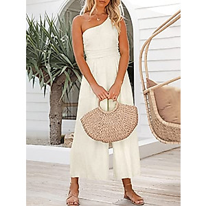 ANRABESS Women's Summer Straps One Shoulder Dressy High Waist Casual Wide Leg Jumpsuit Romper with Pockets 502mibai-L