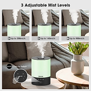 Humidifiers for Bedroom Large Room, Ultrasonic Cool Mist Humidifier Top Fill, 28dB Quiet Baby Air Humidifier with Night Light 7 Color, 28H Diffuser for Plants, Timer, Auto Shut-Off, 2.5L, Black