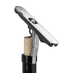 Adhoc PushPull Corkscrew Wine Opener - Waiter's Corkscrew Wine Opener with Ergonomic Lever - Natural or Synthetic Corks - Stainless Steel Kitchen Tool - Hand Wash - Stainless Steel, 6"