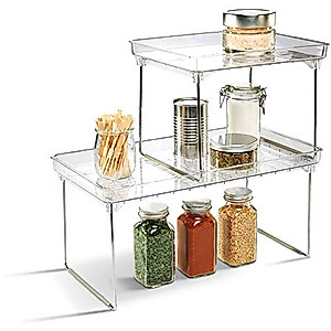 madesmart Clear Stacking Shelf - Medium | CABINET COLLECTION | Organizer for Cabinet or Counter | Collapsible Legs for Storage | Non-slip Rubber Feet |